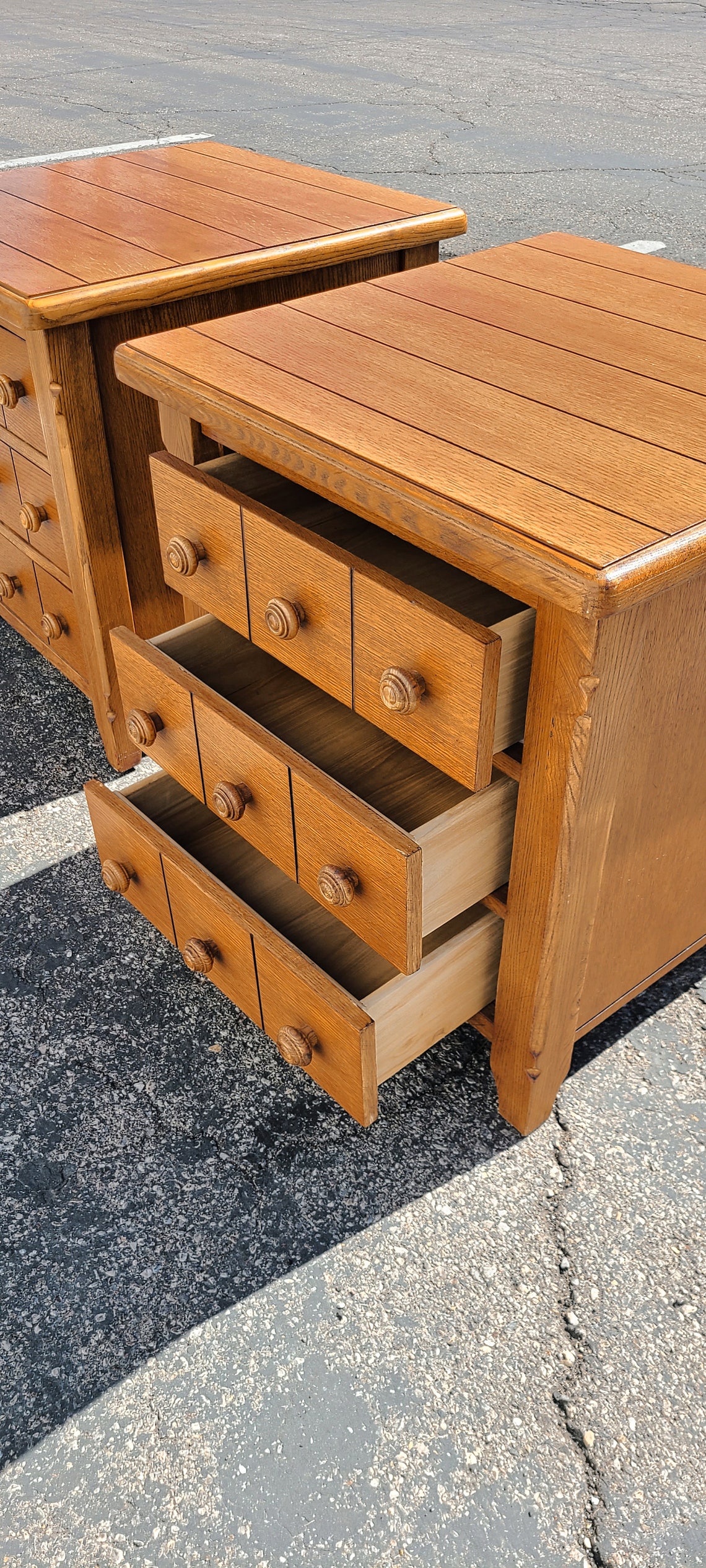 Large Scale Pair of Oak Mission Style Nightstands With 3 Drawers - Etsy