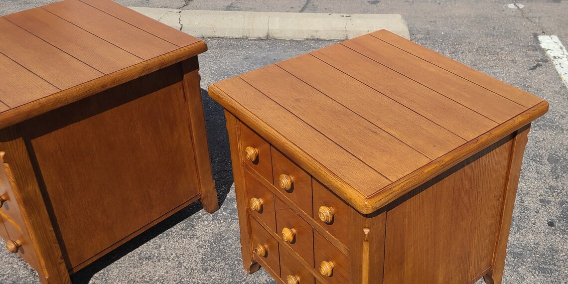 Large Scale Pair of Oak Mission Style Nightstands With 3 Drawers - Etsy