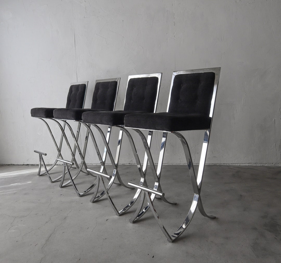 Set of 4 - 1980s Chrome X-base Bar Stools - Etsy