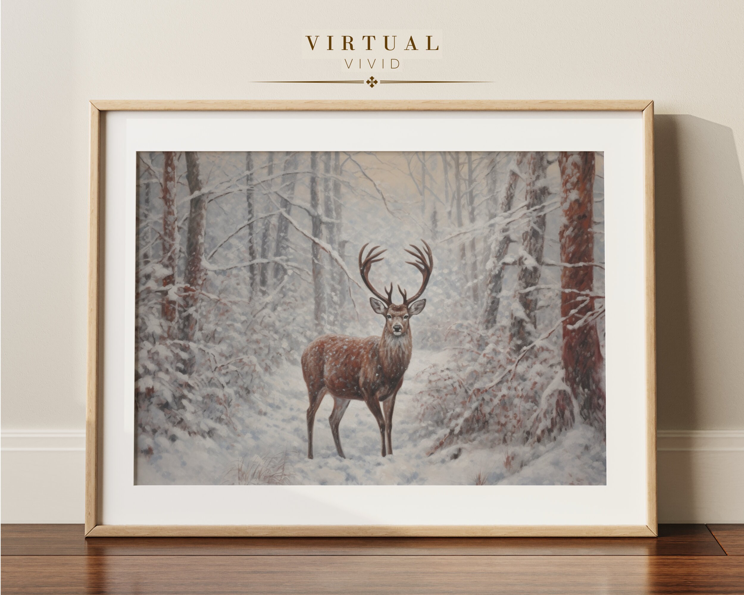 Printable Winter Oil Painting, Digital Deer Print, Farmhouse Wall Art ...