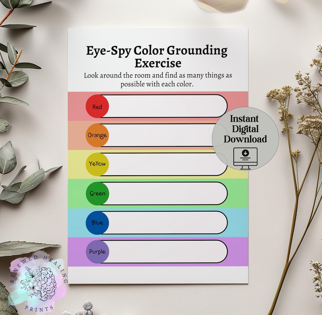 Color Grounding Worksheet Mindfulness Exercise for Social Worker ...