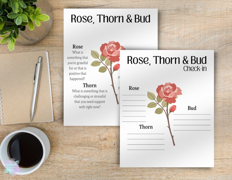 2 Styles of Rose, Bud and Thorn Check in Resource With Handouts, Great ...