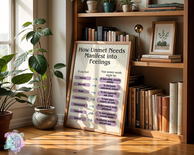 Unmet Needs & Feelings Chart, Therapist Office Decor, Social Work Print ...