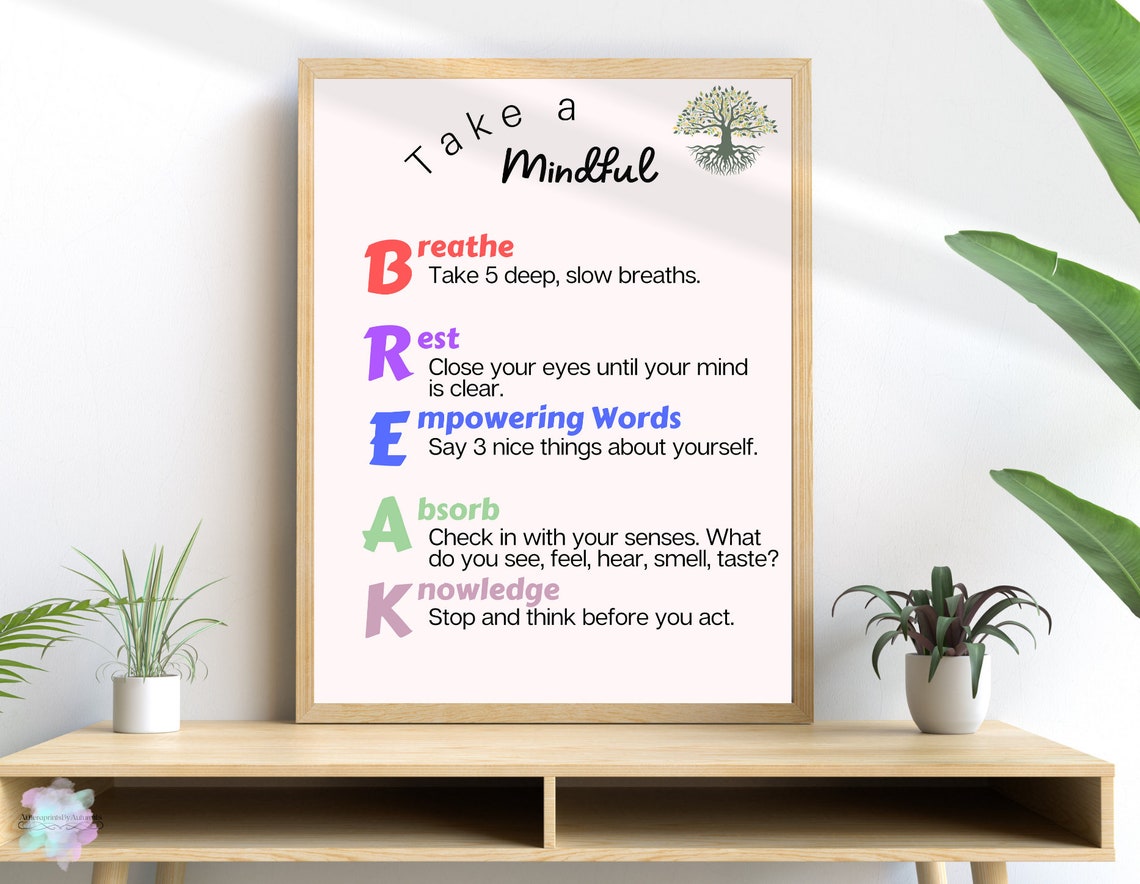 Mindfulness Take a Mindful Break Mental Health Poster, Therapy Office ...