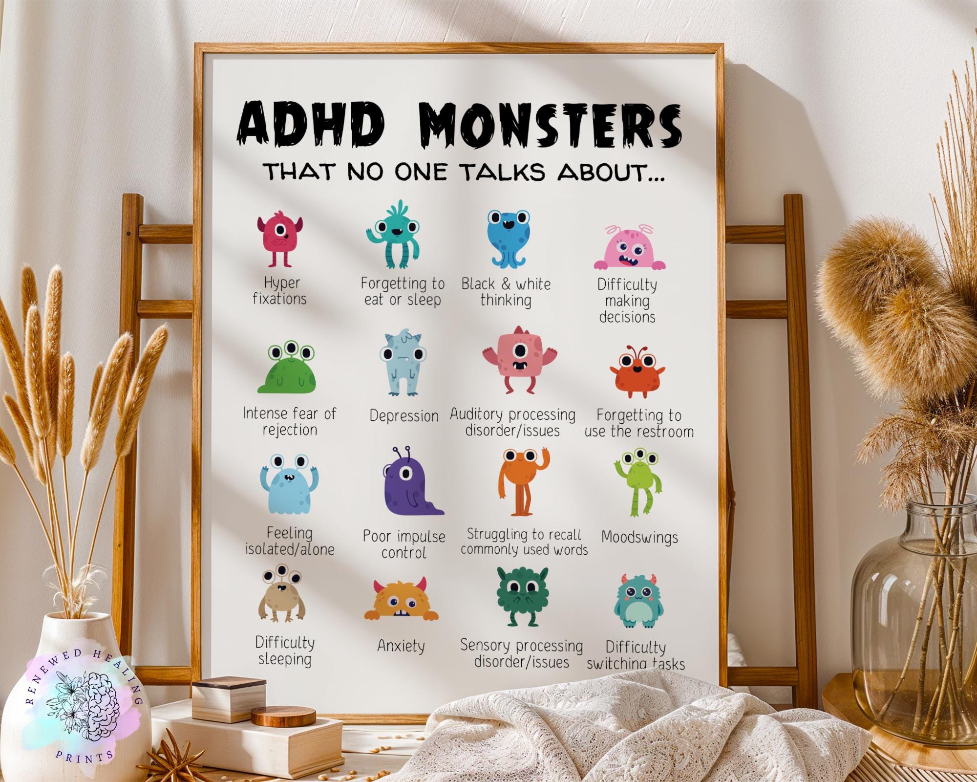 ADHD Monsters Print: Kid-friendly Counselor Art (digital Print) - Etsy