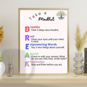 Mindfulness Take a Mindful Break Mental Health Poster, Therapy Office ...