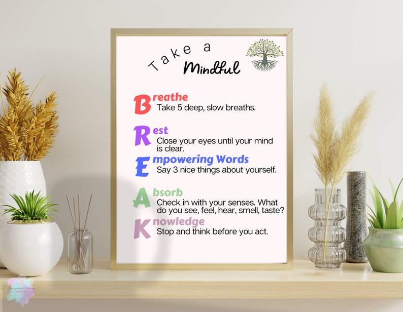 Mindfulness Take a Mindful Break Mental Health Poster, Therapy Office ...
