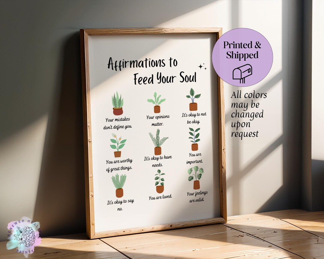BOHO Plant Affirmations Print: Mental Health Decor (printed & Shipped ...