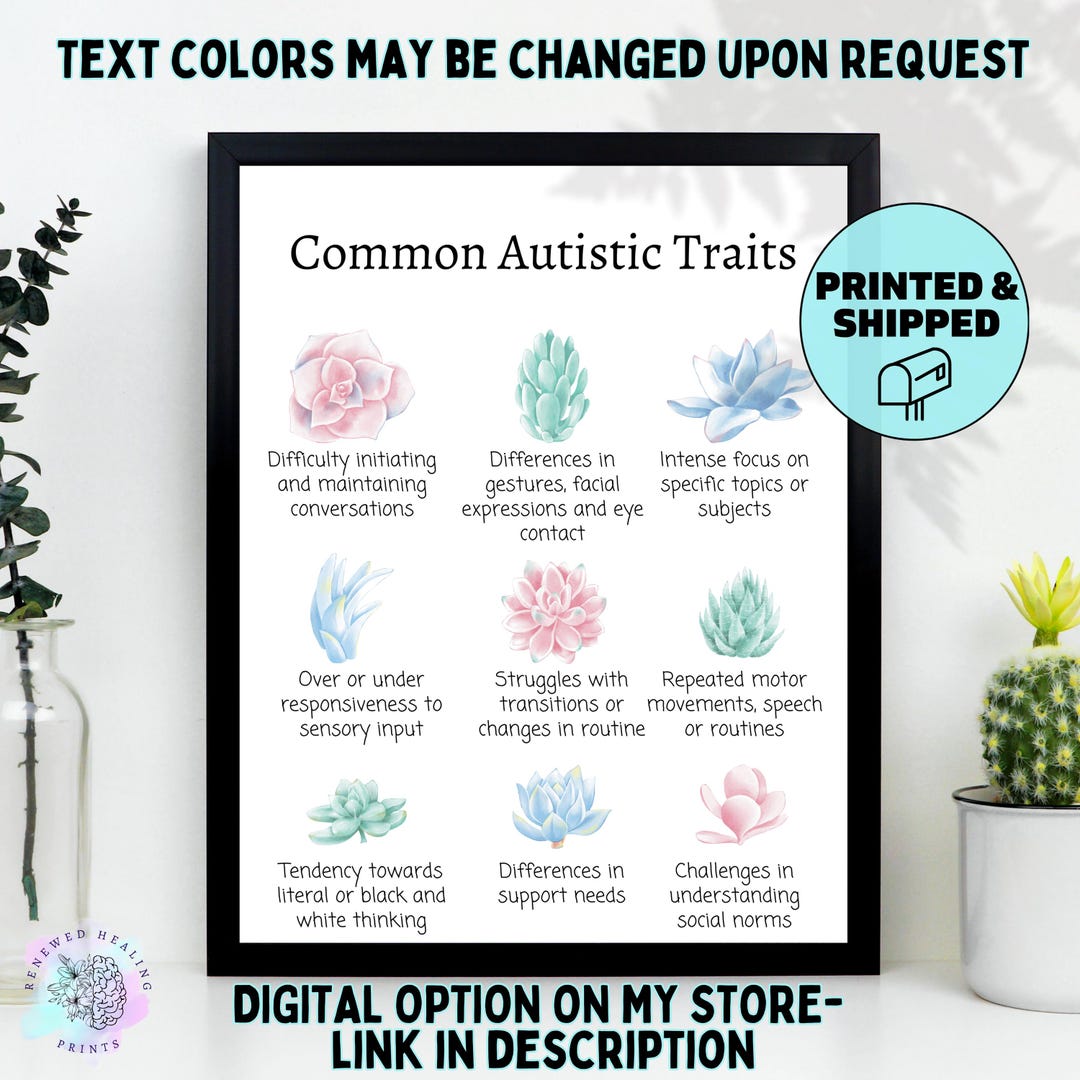 Autistic Traits, Pastel, Succulent Print.... Neurodivergence, for ...