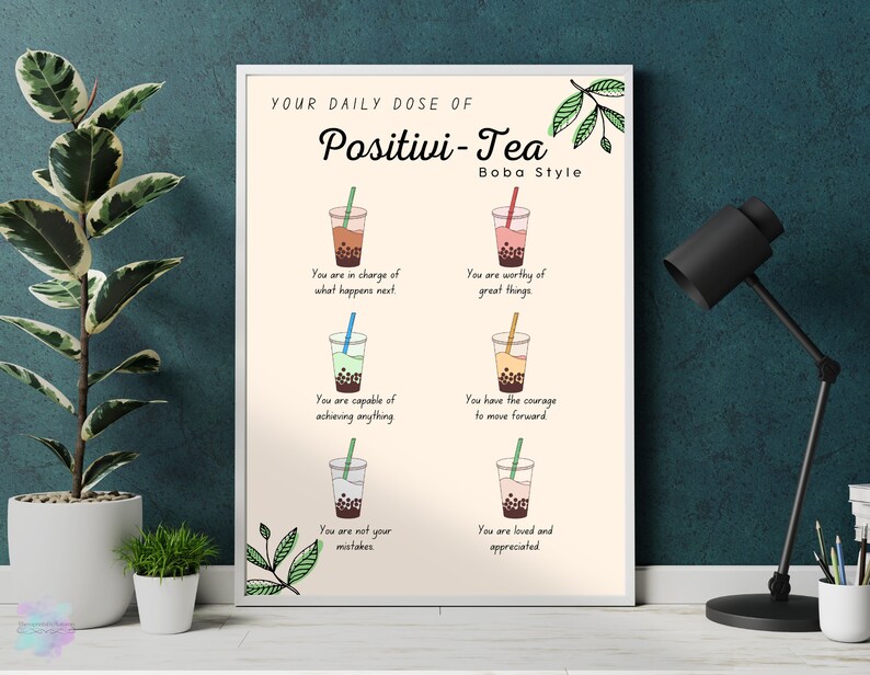 Bubble Tea Positive Affirmations Wall Art Postivi-tea for Her, for ...