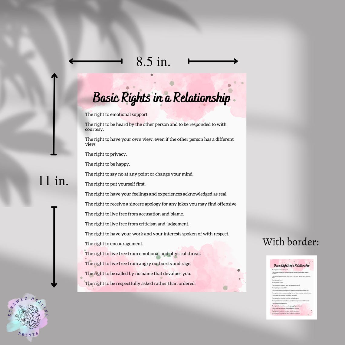 Basic Rights in a Relationship Poster: Therapy Office Decor (8.5 X 11 ...