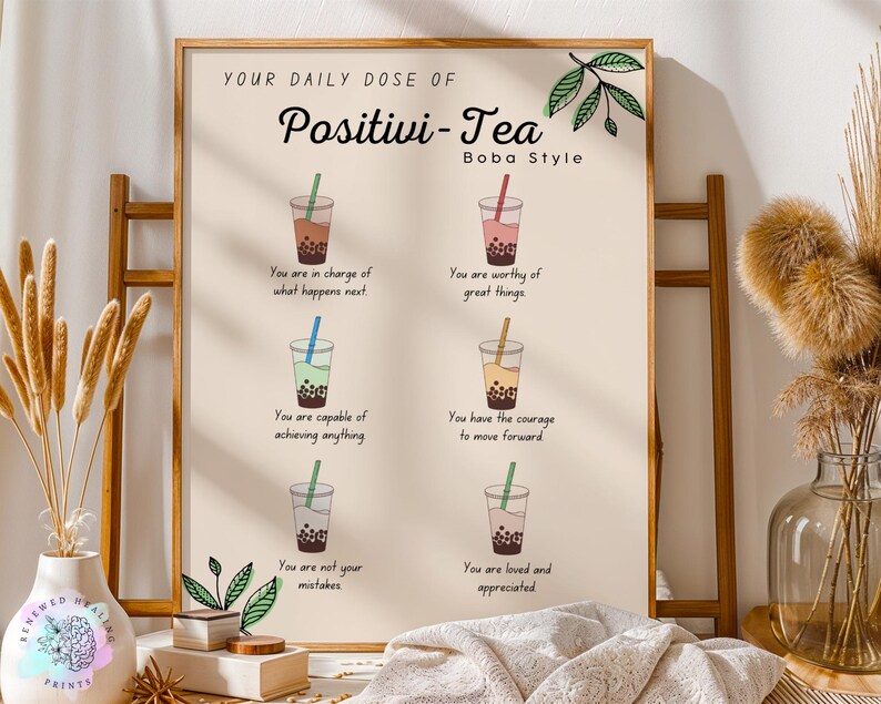 Bubble Tea Positive Affirmations Wall Art- Postivi-tea | for Her, for ...