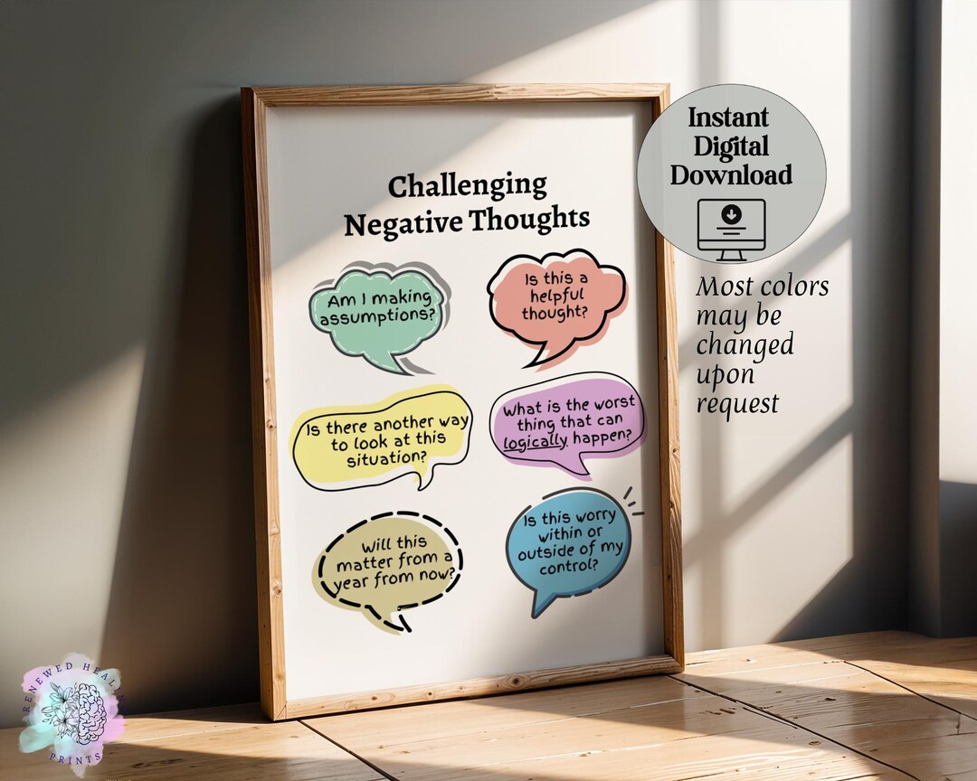 Challenging Negative Thoughts, Anxiety, CBT, Reframe, Mental Health ...