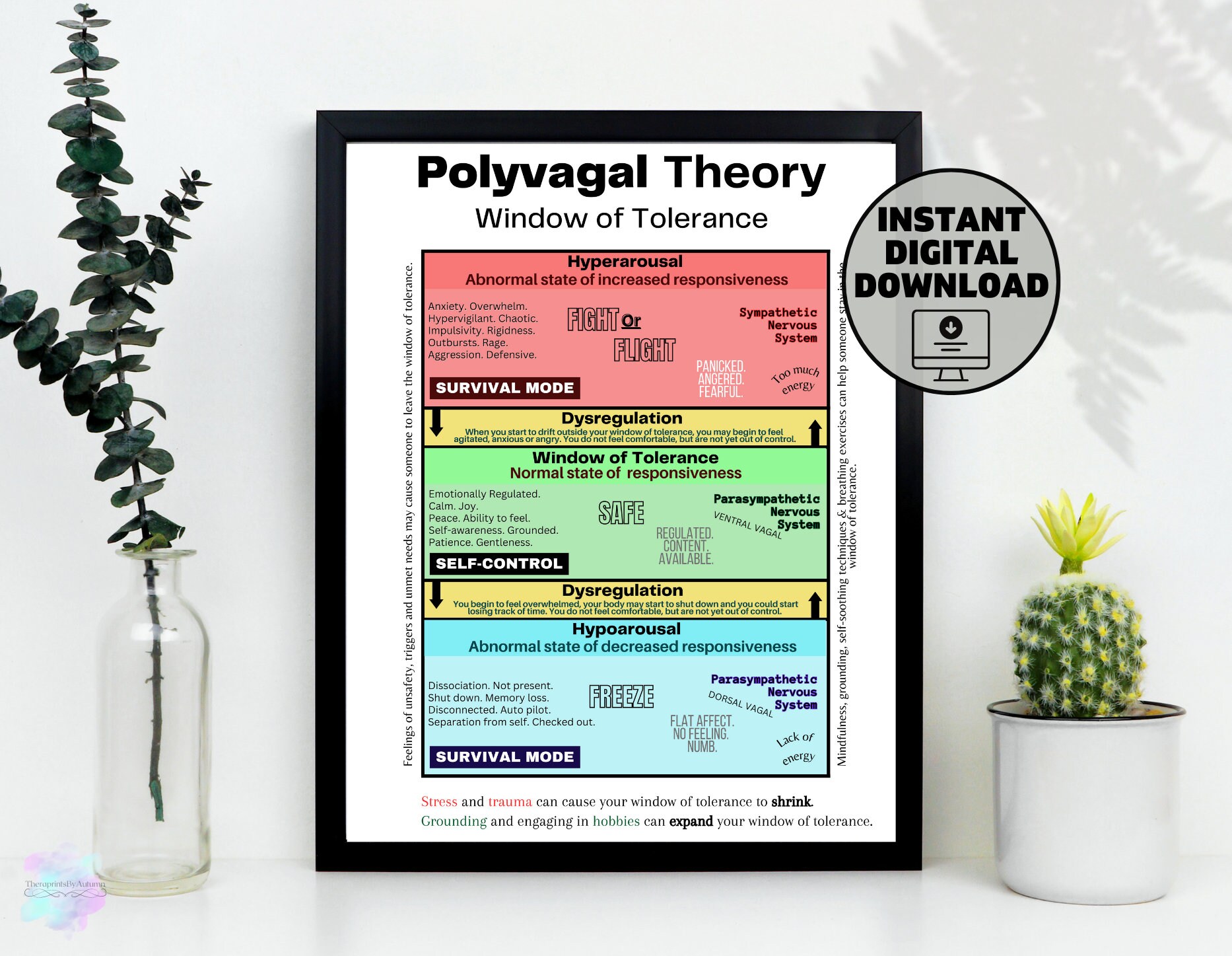 Polyvagal Theory: Window of Tolerance, Trauma, Distress Diagram Graphic ...