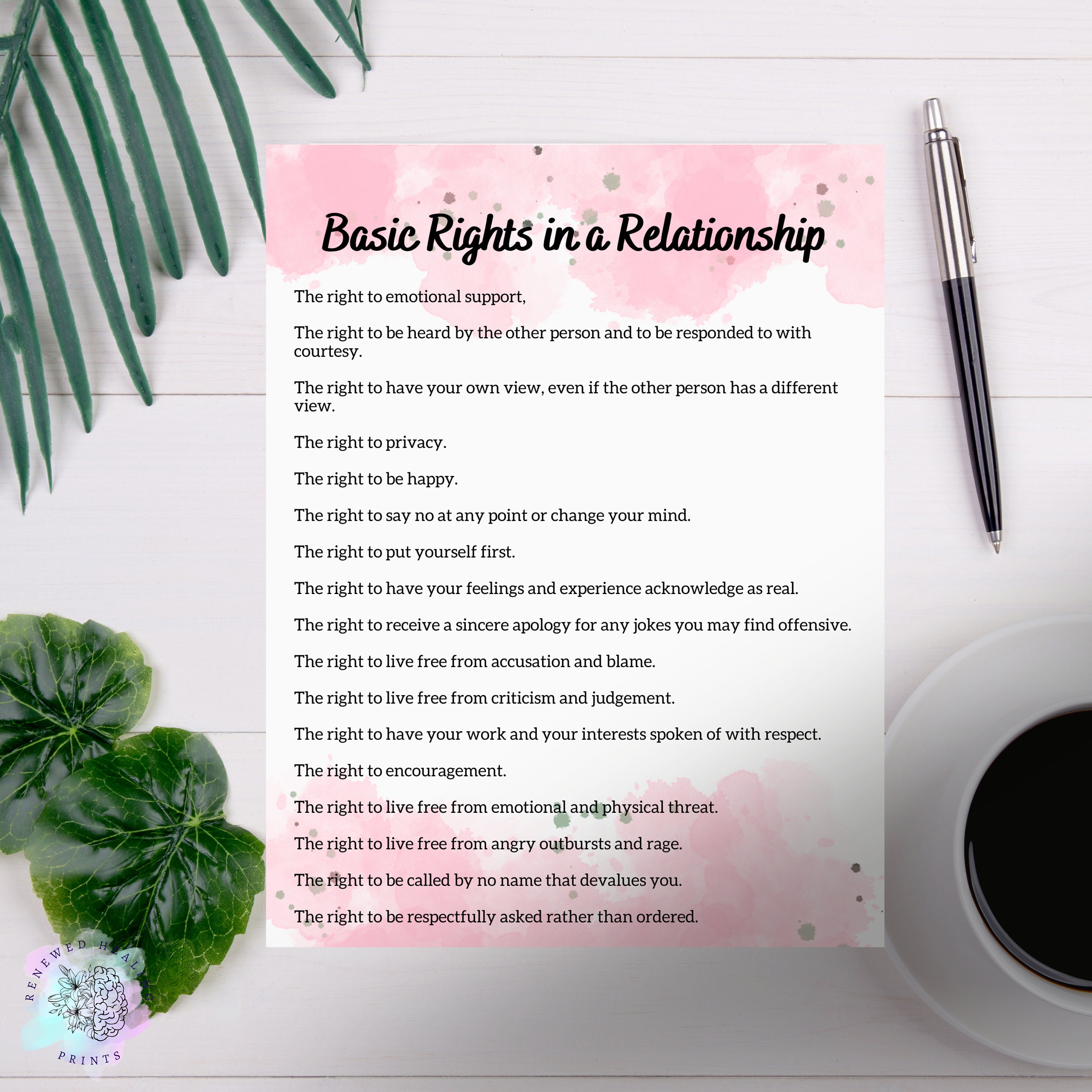 Basic Rights in a Relationship Poster| Therapy Office Decor, Psychology ...