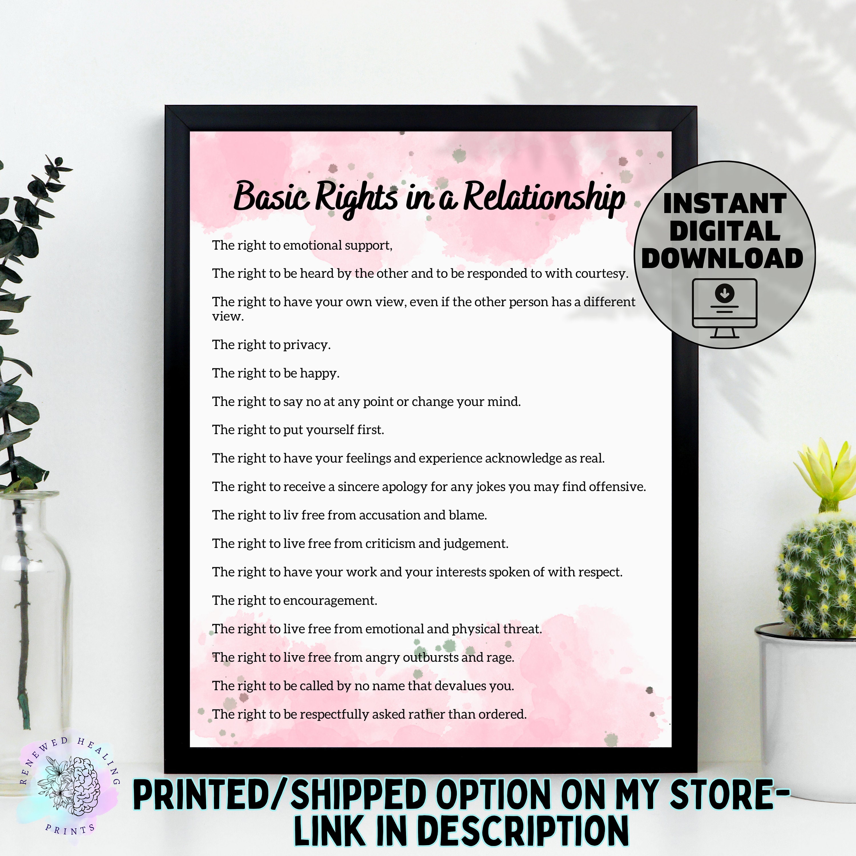 Basic Rights in a Relationship Poster| Therapy Office Decor, Psychology ...