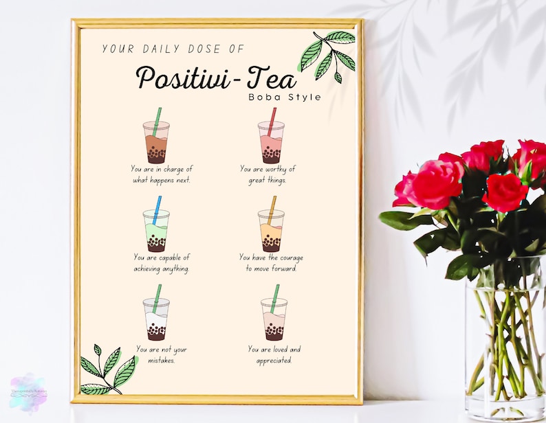 Bubble Tea Positive Affirmations Wall Art Postivi-tea for Her, for ...