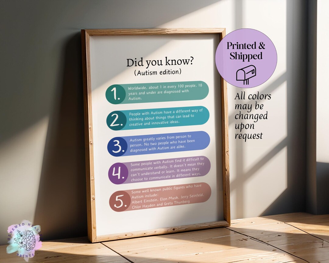 Autism Facts Print: Social Worker, Occupational Therapy Office Decor - Etsy