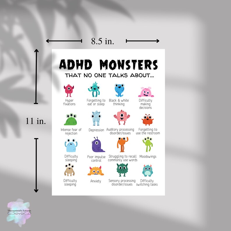 ADHD Monsters, Symptoms, Did You Know, Kid Friendly Print for Social ...