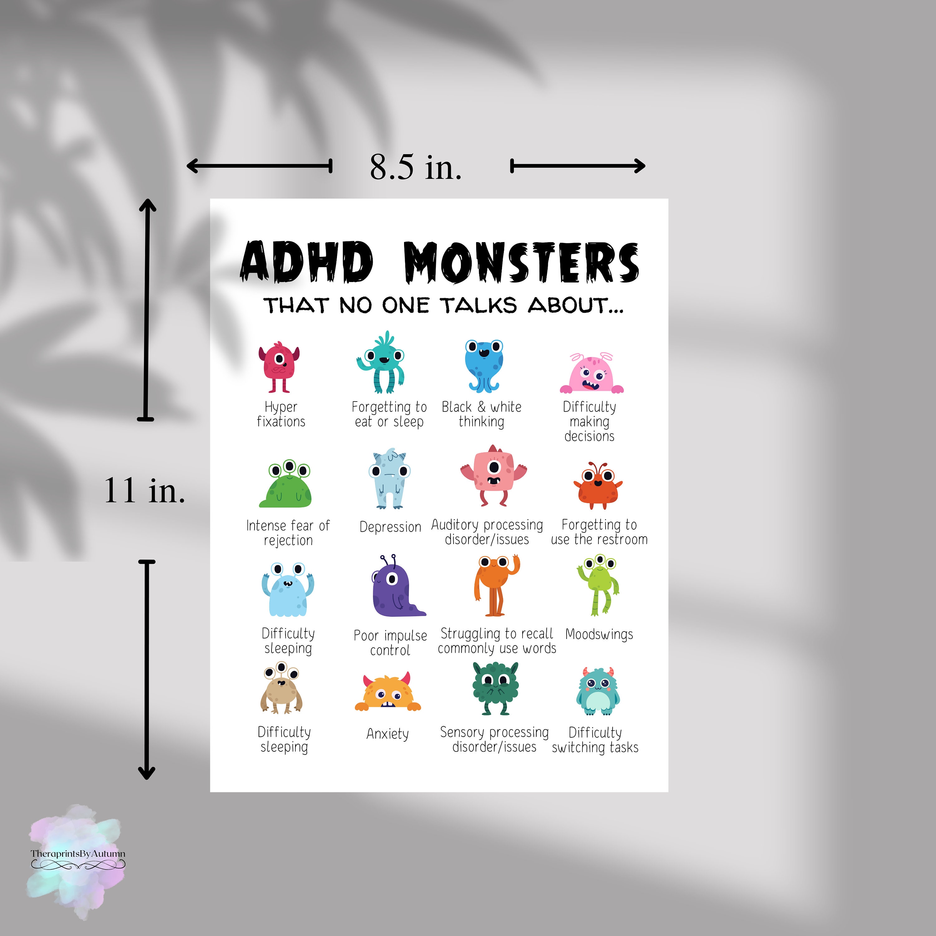 ADHD Monsters, Symptoms, Did You Know, Kid Friendly Print for Social ...