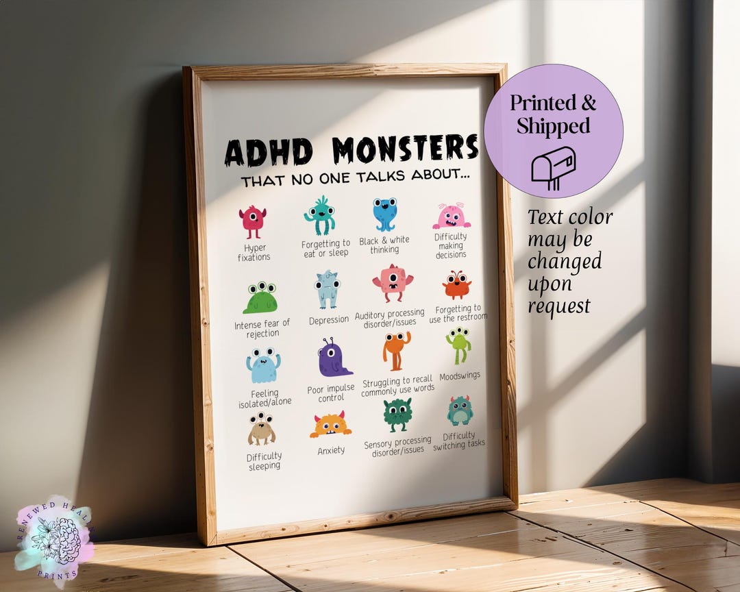 ADHD Monsters Print: Kid-friendly Counselor Social Worker Art - Etsy