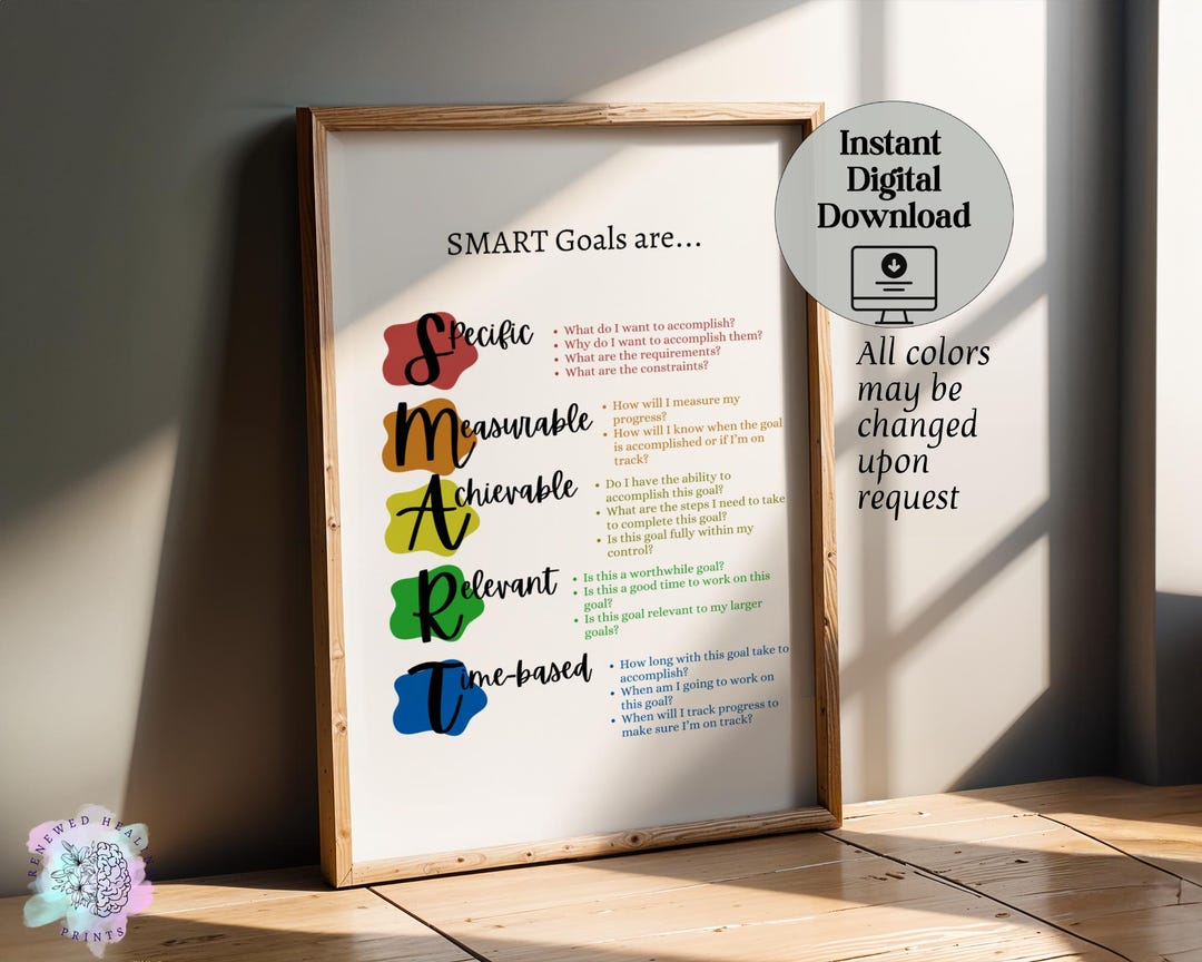 SMART Goals Rainbow Template: Social Work, Psychology Decor (printed ...