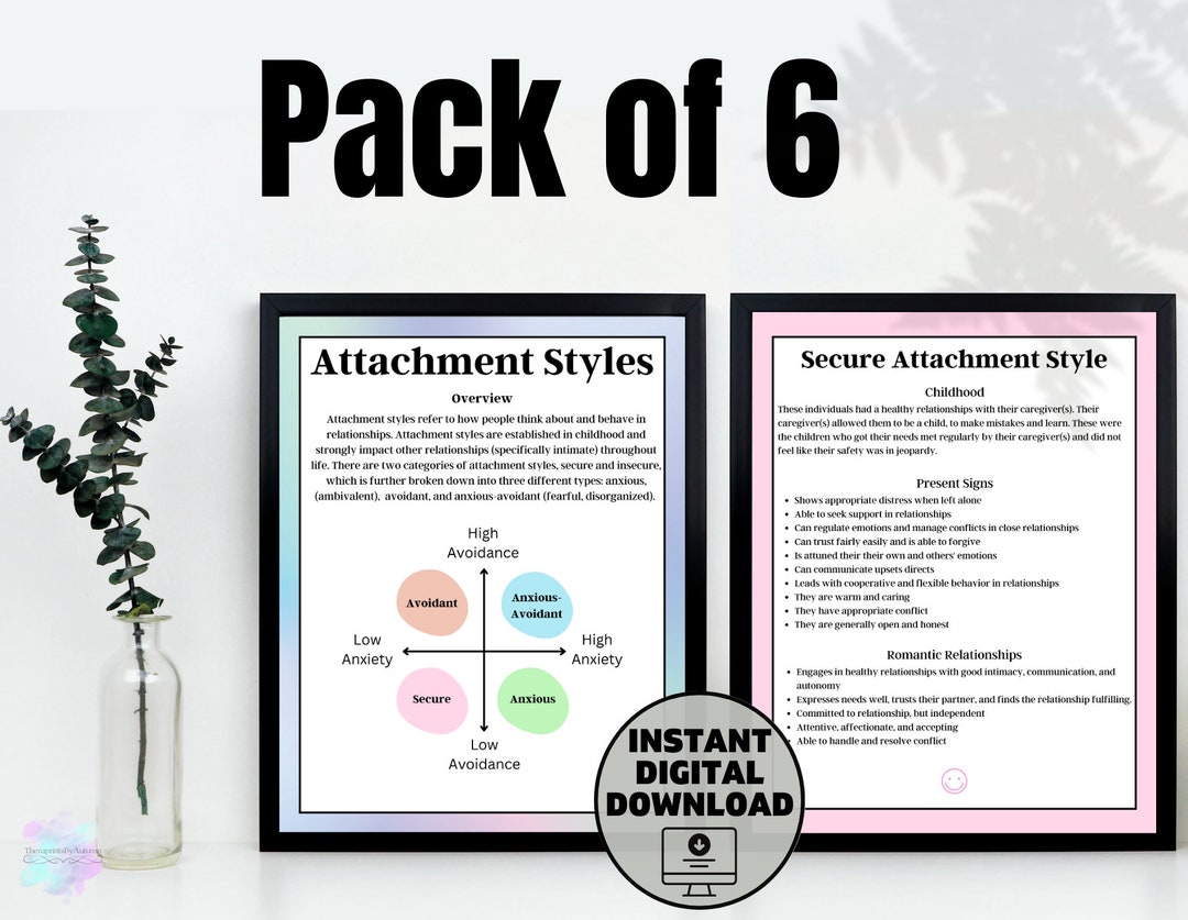 Four Attachment Styles Handout Bundle of 6 therapy Resource, Gift for ...