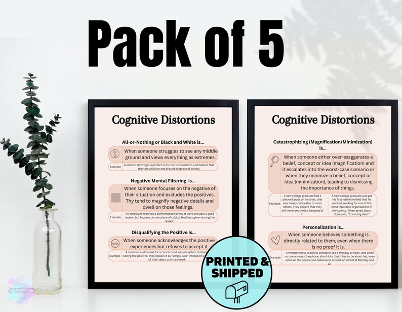 Twelve Cognitive Distortions: Definitions With Examples, Bundle of 5 ...