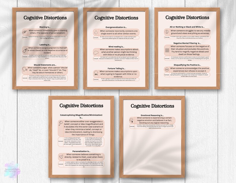 Twelve Cognitive Distortions: Definitions With Examples, Bundle of 5 ...
