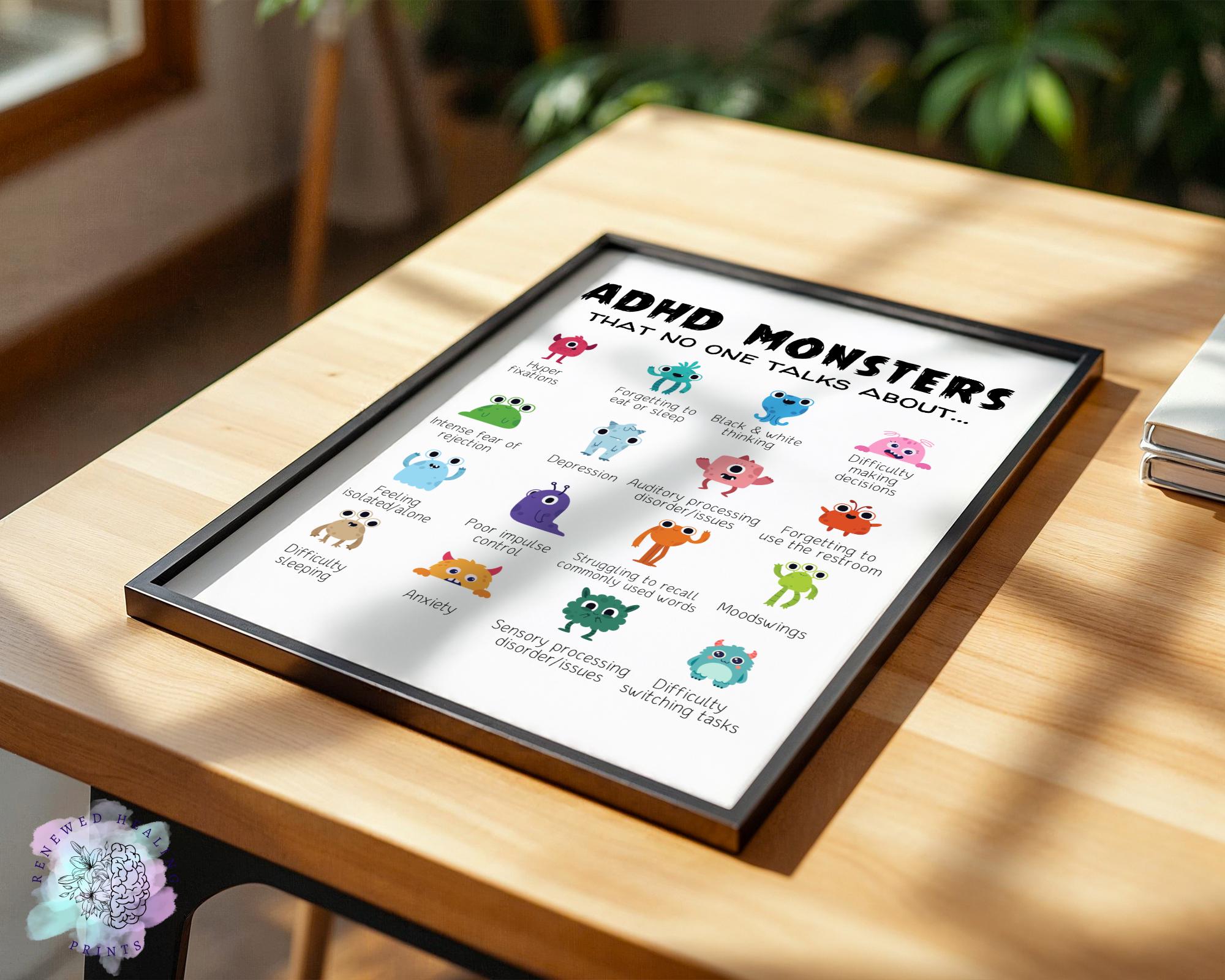 ADHD Monsters Print: Kid-friendly Counselor Art (digital Print) - Etsy