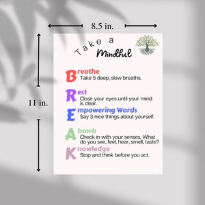 Mindfulness Take a Mindful Break Mental Health Poster, Therapy Office ...