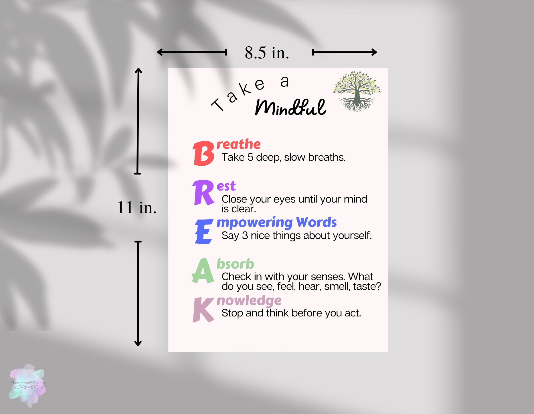 Mindfulness Take a Mindful Break Mental Health Poster, Therapy Office ...