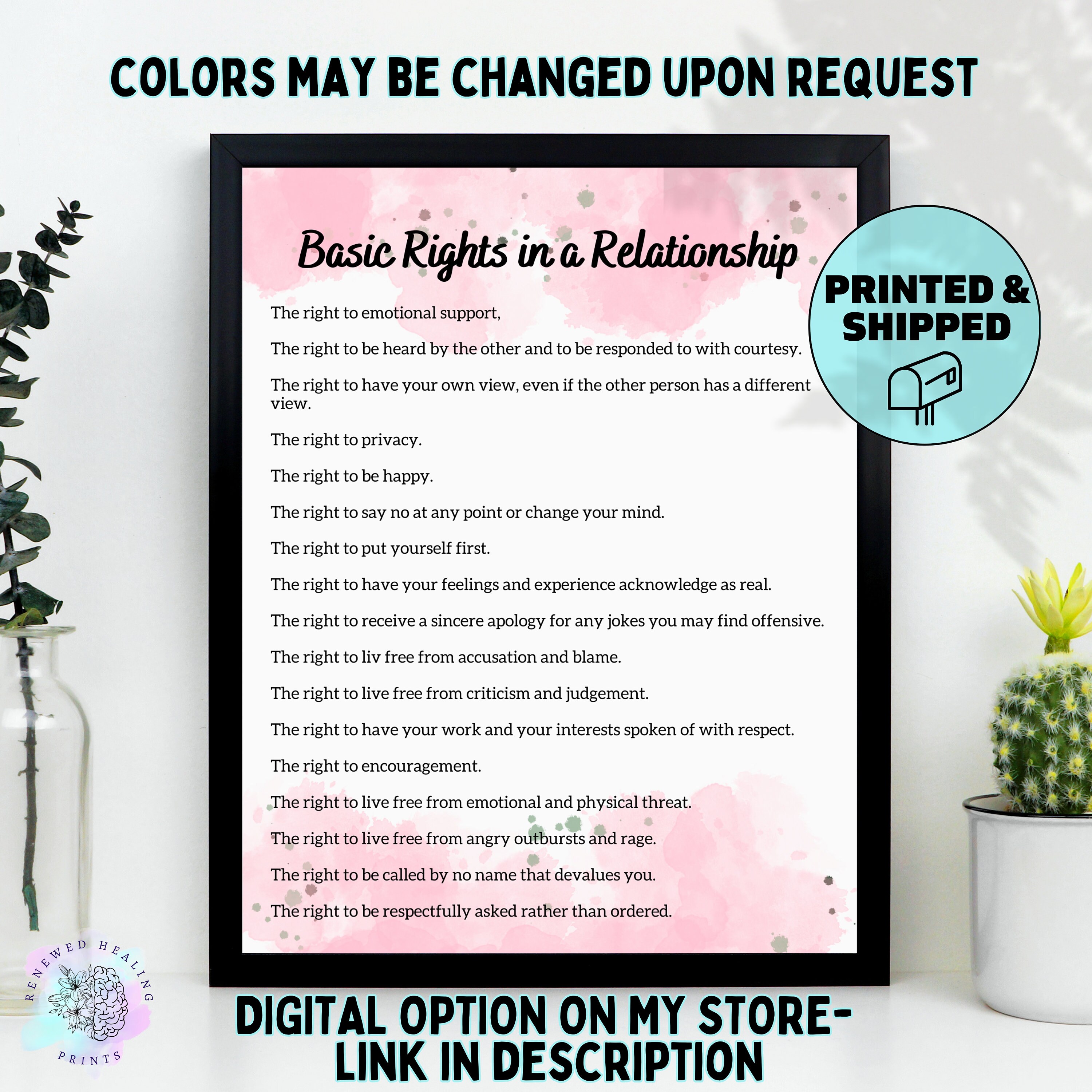 Basic Rights in a Relationship Poster| Therapy Office Decor, Psychology ...