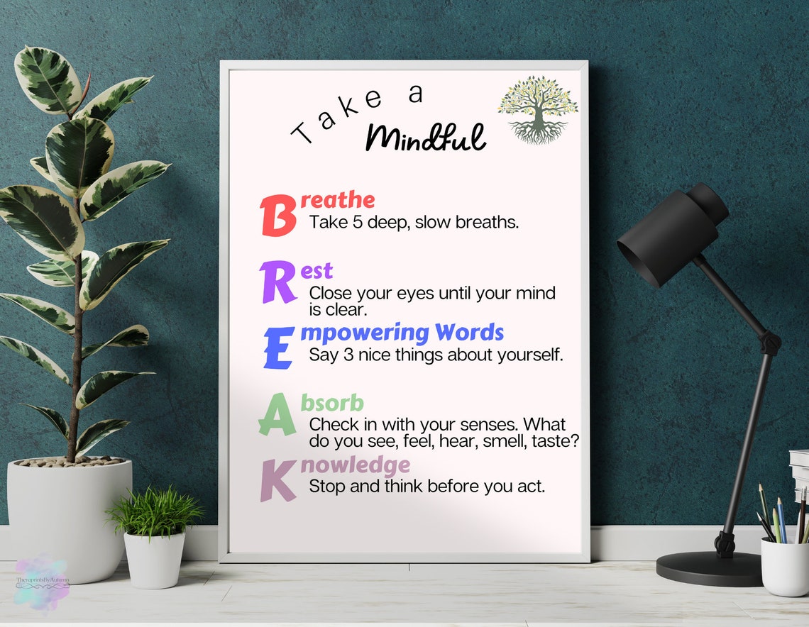 Mindfulness Take a Mindful Break Mental Health Poster, Therapy Office ...
