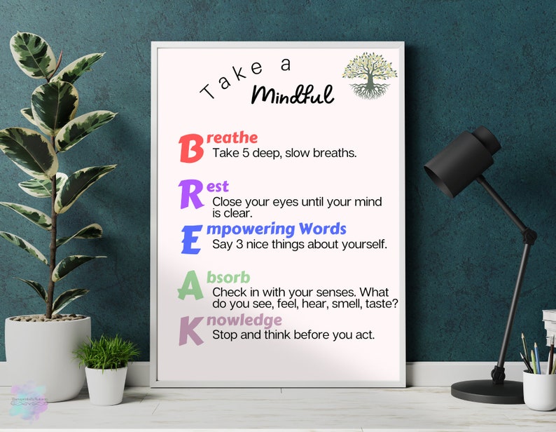 Mindfulness Take a Mindful Break Mental Health Poster, Therapy Office ...
