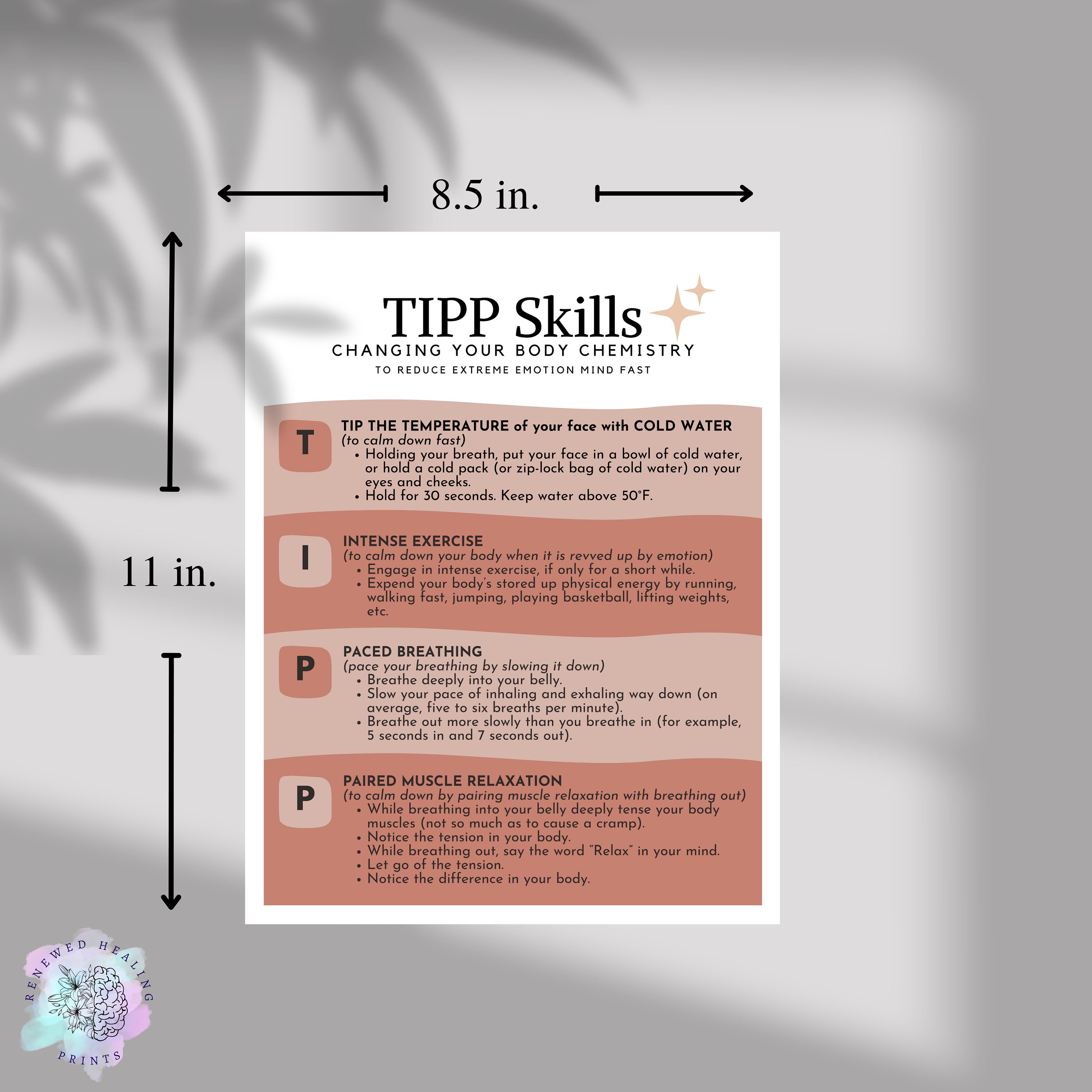 DBT TIPP Skills Print for Therapists: Mental Health Poster (printed ...