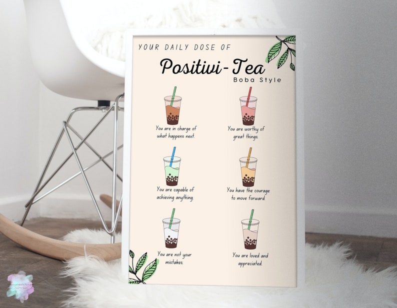 Bubble Tea Positive Affirmations Wall Art Postivi-tea for Her, for ...