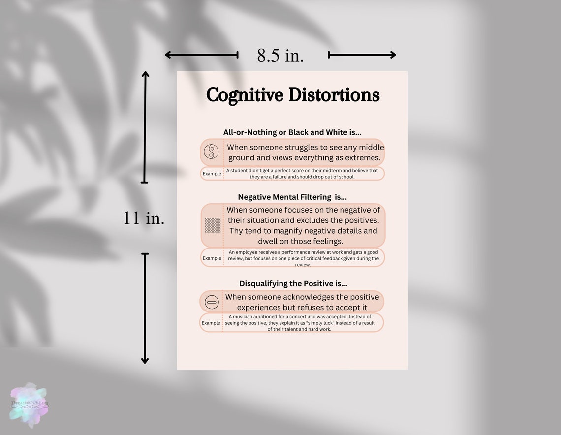 Twelve Cognitive Distortions: Definitions With Examples - Etsy