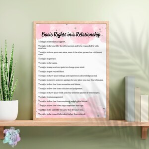 Basic Rights in a Relationship Poster| Therapy Office Decor, Psychology ...
