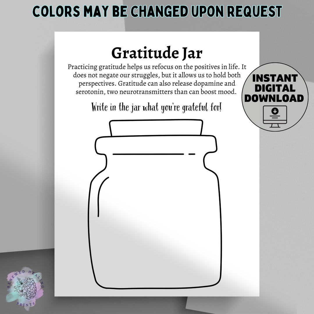 Gratitude Jar Worksheet for Depression, Grief, Trauma, Mental Health ...
