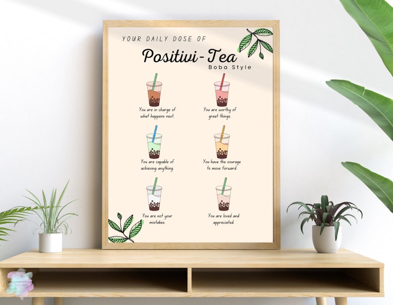 Bubble Tea Positive Affirmations Wall Art Postivi-tea for - Etsy