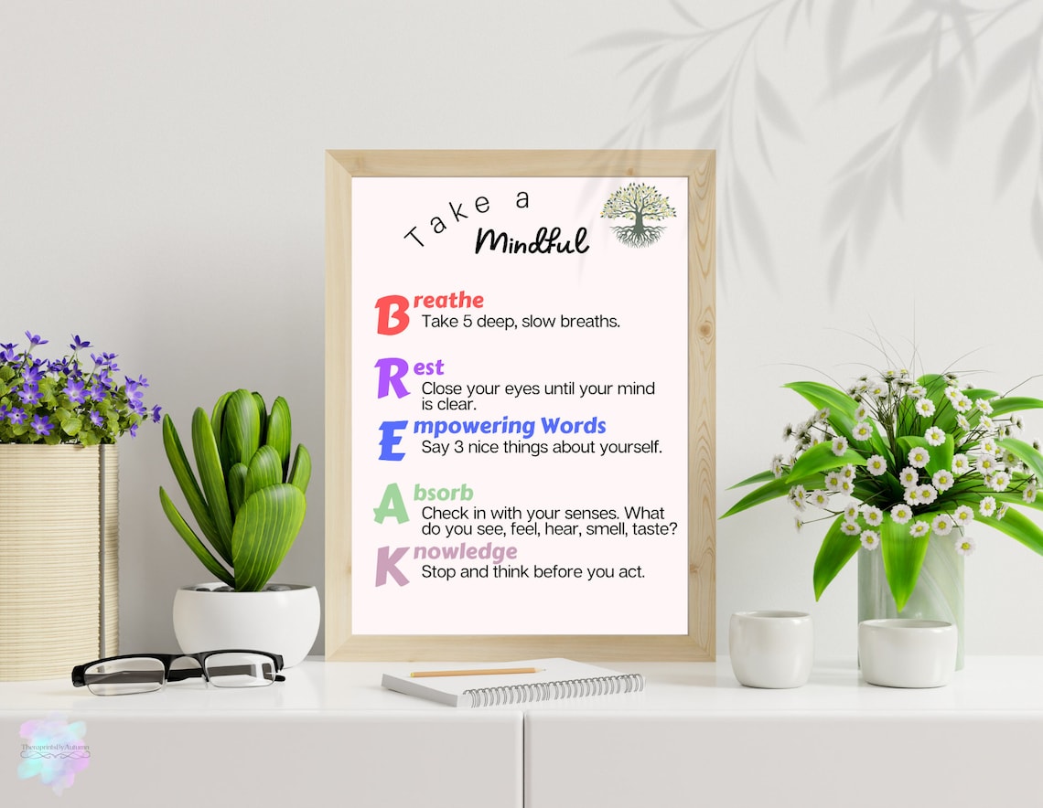Mindfulness Take a Mindful Break Mental Health Poster, Therapy Office ...