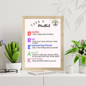 Mindfulness Take a Mindful Break Mental Health Poster, Therapy Office ...