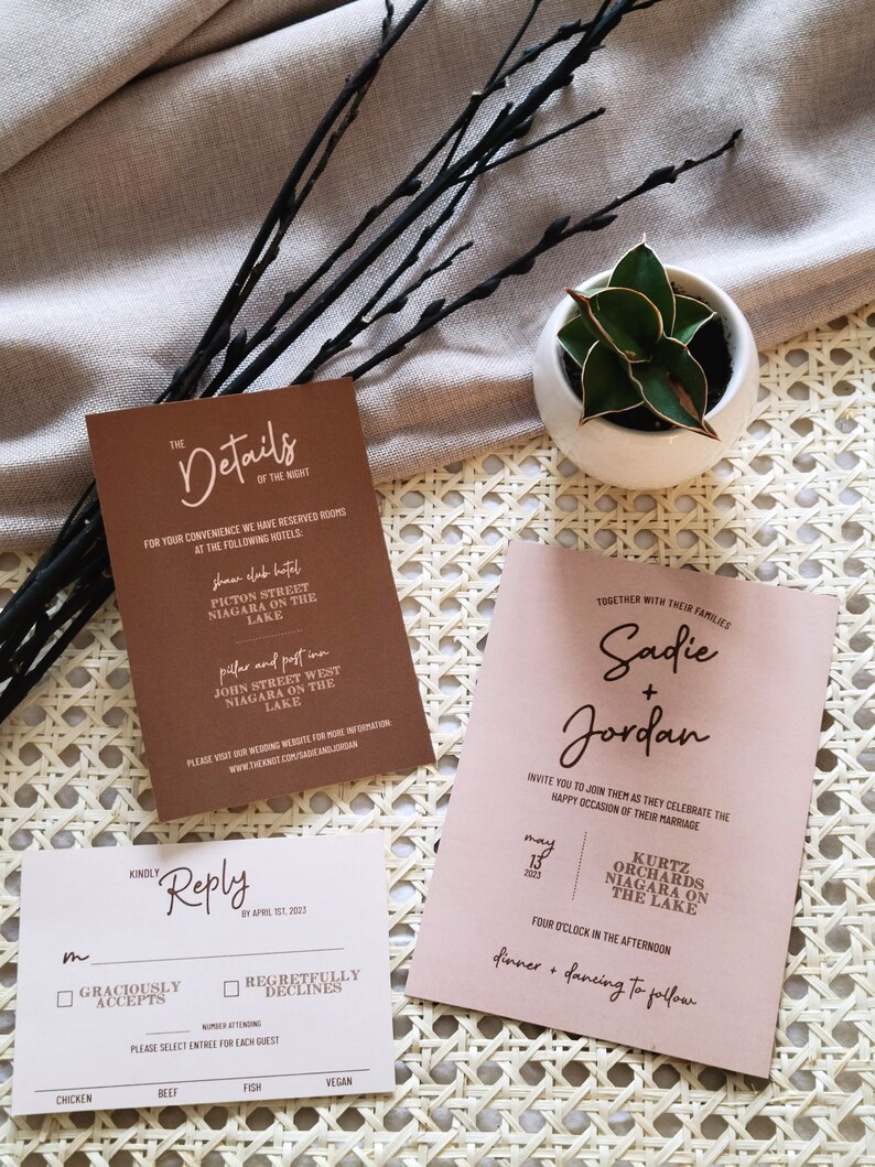 Earth Tones Simple Boho Wedding Invitation Template Bundle Minimalist ...