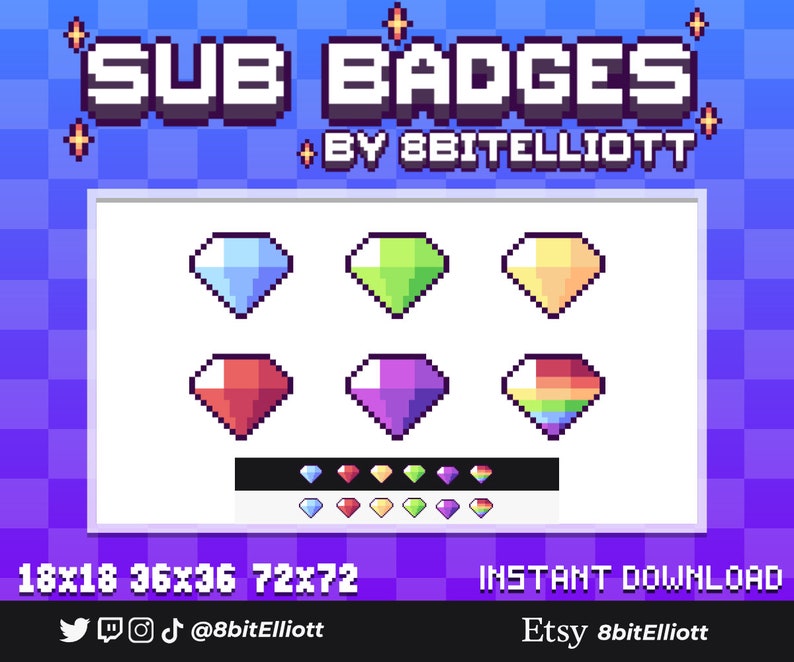 Pixel Diamond Subcriber Badges | Twitch Sub Badges | Twitch Badges ...