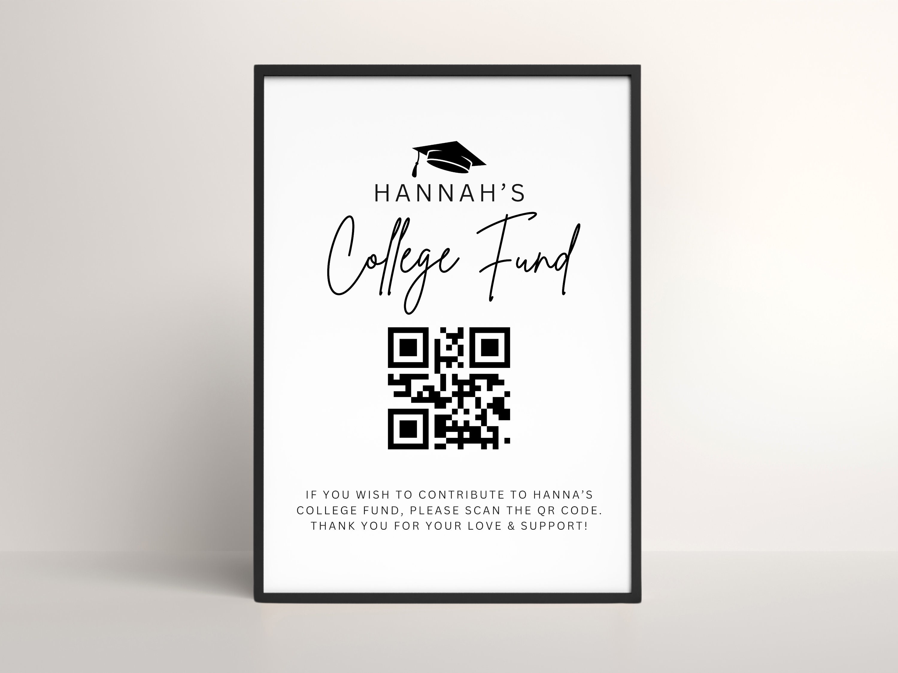 College Fund QR Code Sign, Graduation Party, Class of 2025, Editable ...