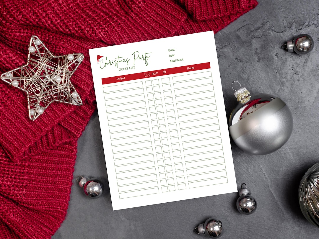 Christmas Party Guest List, Editable Holiday Planner, RSVP Tracker ...