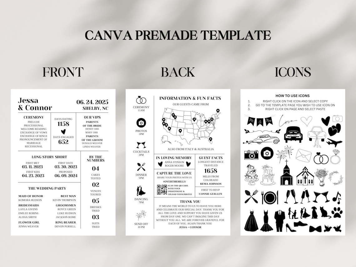 Wedding Infographic Program Template: Fun Facts, Canva (instant ...
