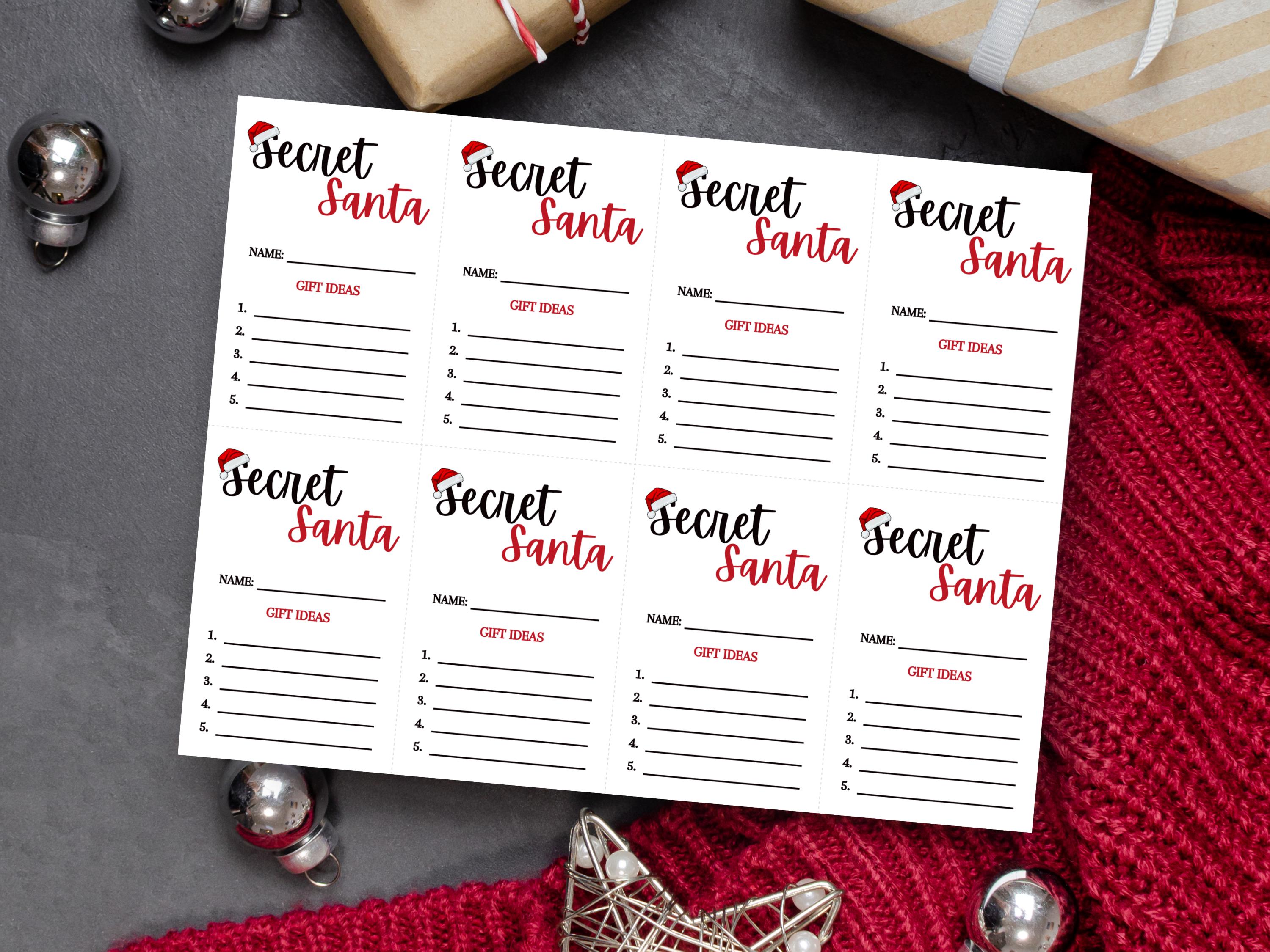 Secret Santa Questionnaire Cards, Christmas Gift List (instant Download ...