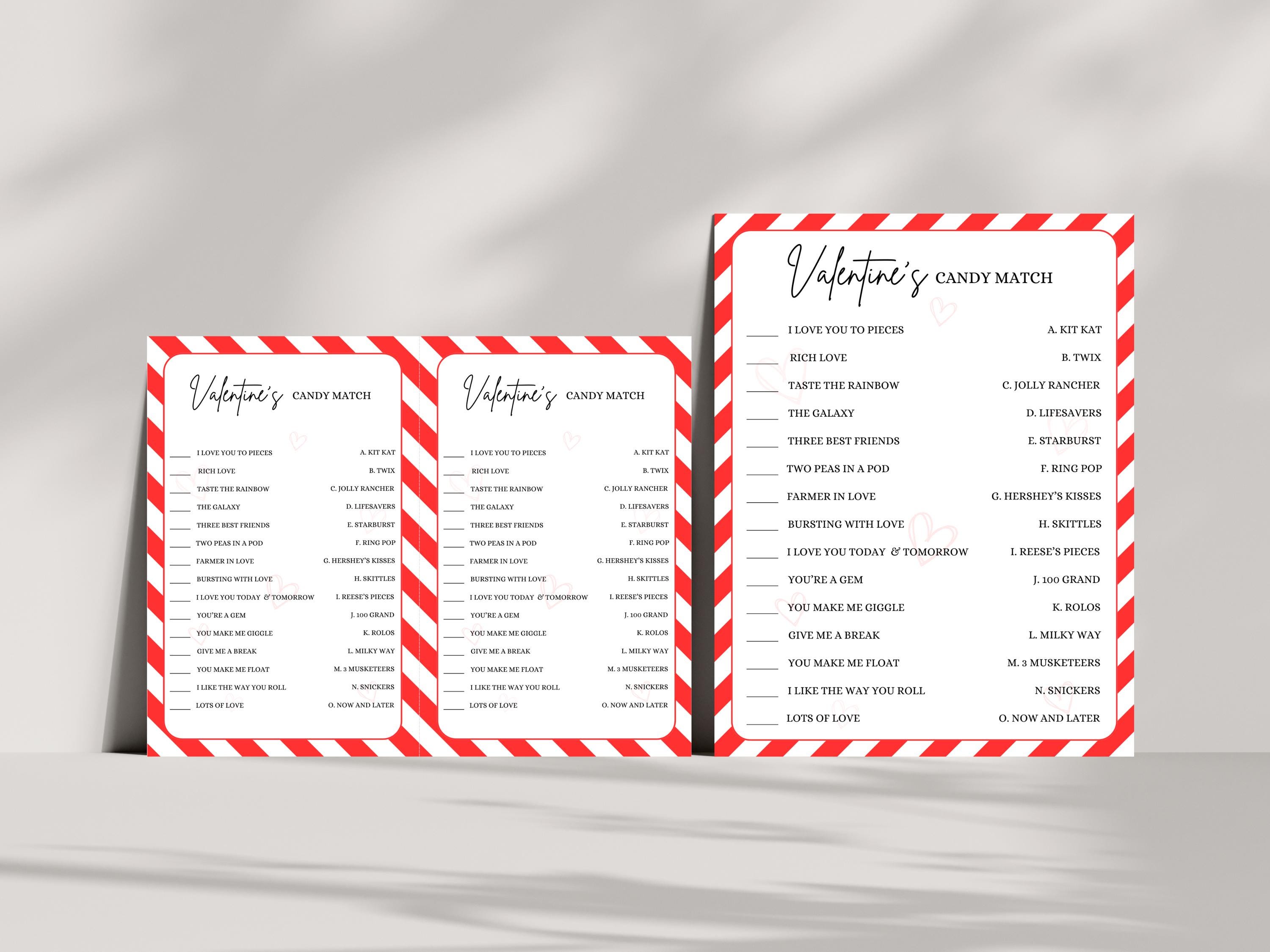 Printable Valentine’s Day Candy Match Game | Fun Party Activity for ...